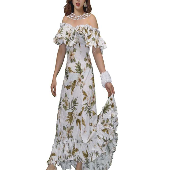 Traditional Muumuu Dress – White Floral Cotton Hawaiian Dress | Ruffle ...