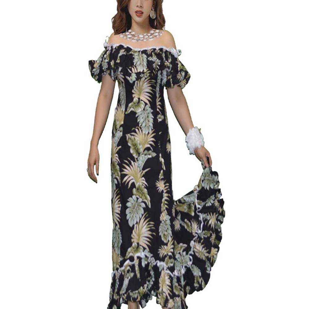 Traditional Muumuu Dress Hawaii Leaf Print | Cotton Hawaiian Dress for ...